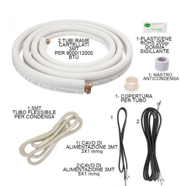 Kit installazione Tubi Rame 3 Mt Cartellati Montaggio Climatizzatore ...